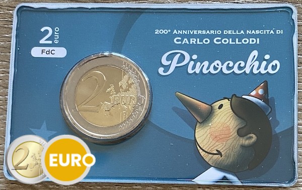 Italy 2026 2 euro Carlo Collodi Pinocchio BU FDC Coincard | Euronotes.be