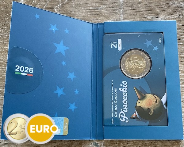 Italy 2026 2 euro Carlo Collodi Pinocchio BU FDC Coincard | Euronotes.be