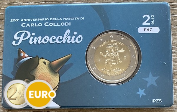 Italy 2026 2 euro Carlo Collodi Pinocchio BU FDC Coincard | Euronotes.be